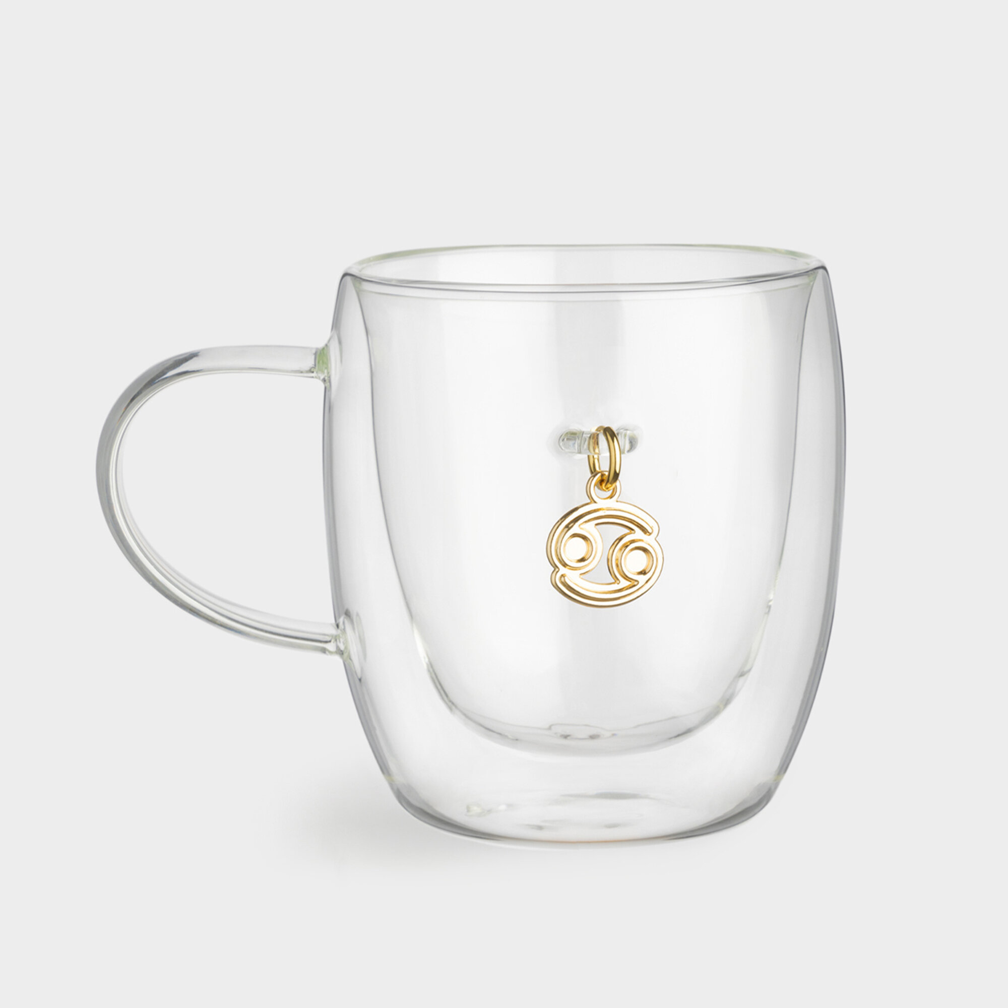 Кружка, 280 мл, стекло Б/металл, с золотистой подвеской, Рак, Air figure zodiac