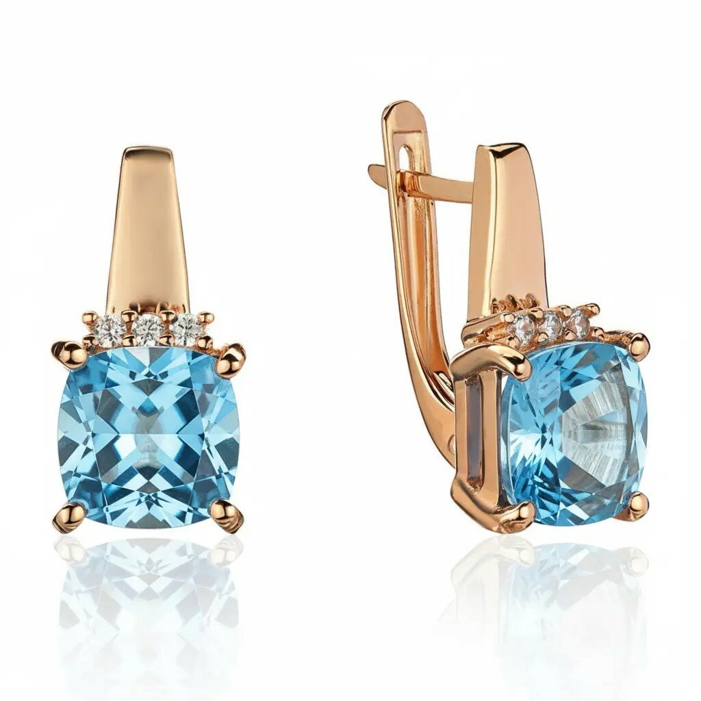 Серьги, красное золото, 585 проба, фианит, топаз