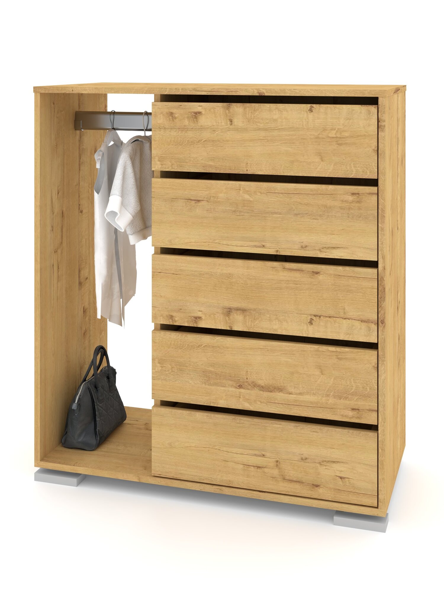 Шкаф, комод, шкаф-комод с ящиками, со штангой Есэндвич Лаворо, 90x43х102 см, правый (Дуб бунратти)