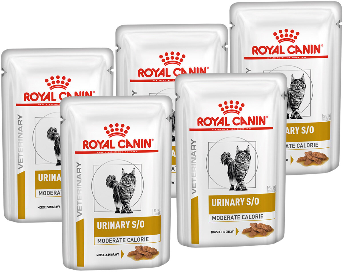 Корм влажный Royal Canin Urinary S/O Moderate Calorie для взрослых кошек при МКБ с умеренным содержанием энергии, 85 г х 4 шт