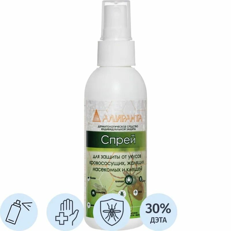 Спрей защитный от укусов кровососущ насек. 100 мл алиранта 30002
