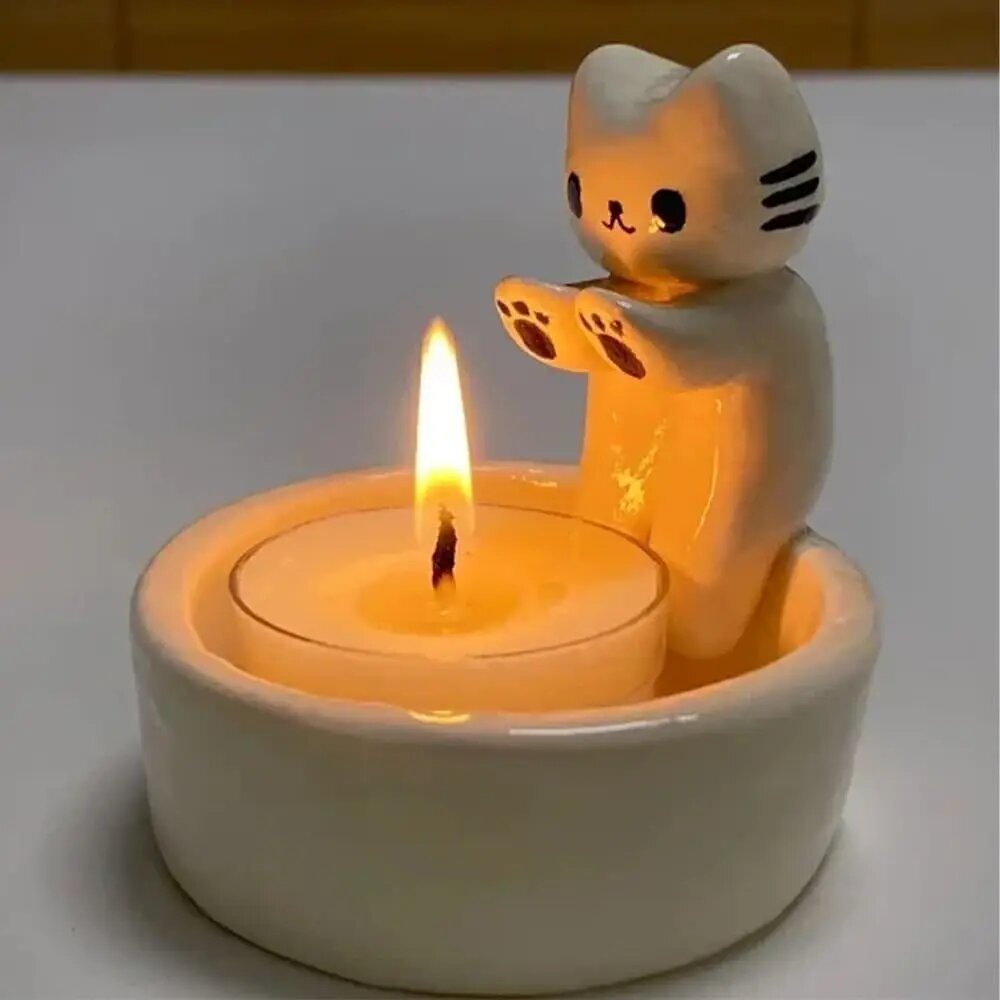 Подсвечник котенок керамический, белый, Цвет: 1