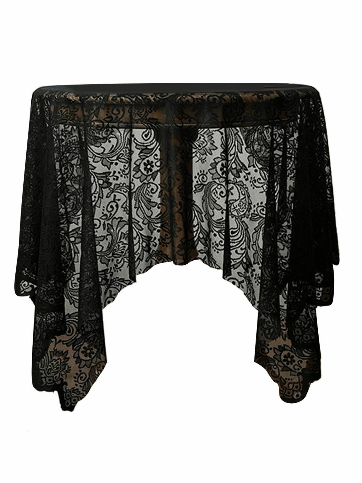 Скатерть, Кружевная полая скатерть-черная- 140*100 см