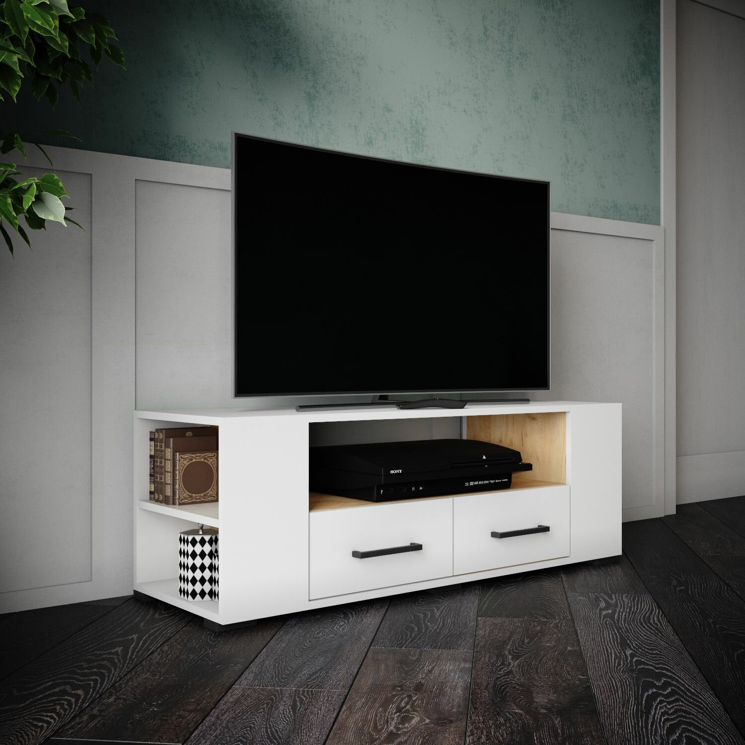 Тумба под ТВ ТВМ-1 белый/дуб крафт золотой (Микон)