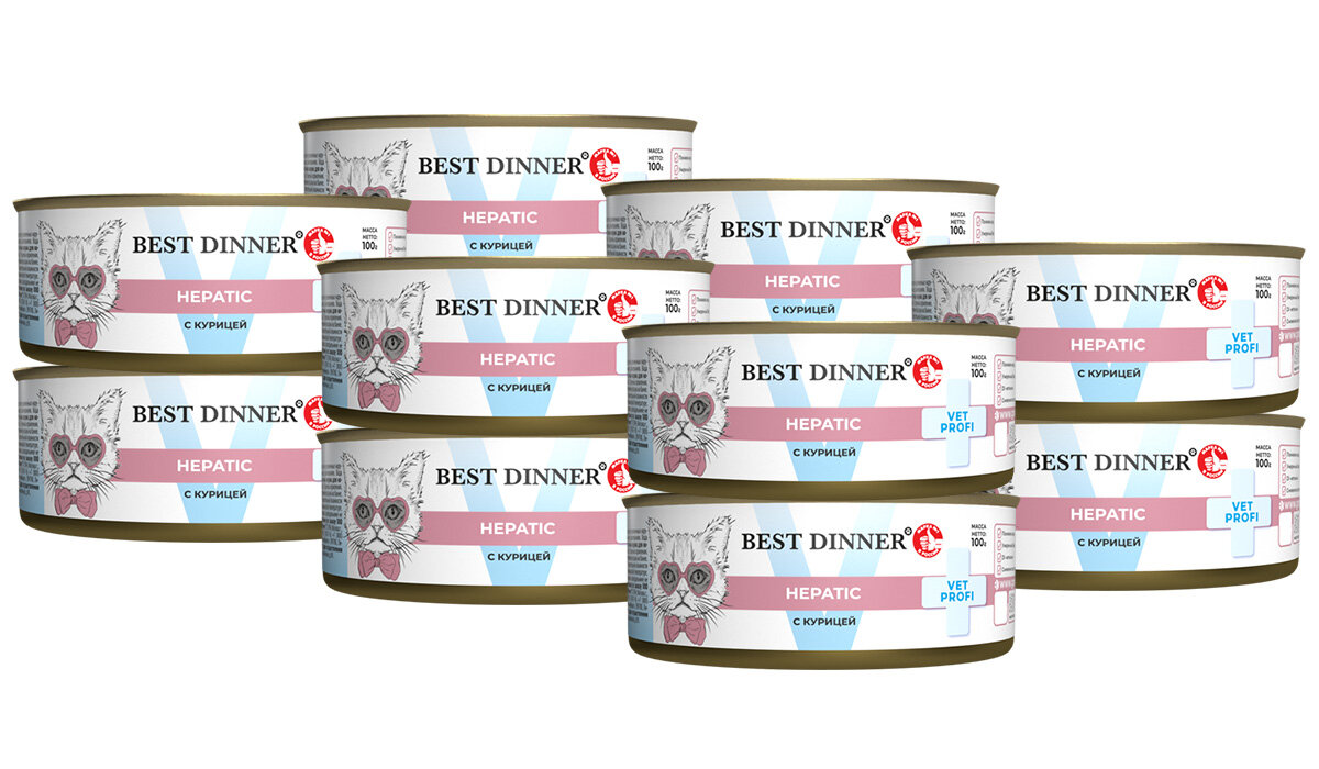 Корм влажный Best Dinner Vet Profi Hepatic для взрослых кошек при заболевании печени с курицей, 100 г х 12 шт