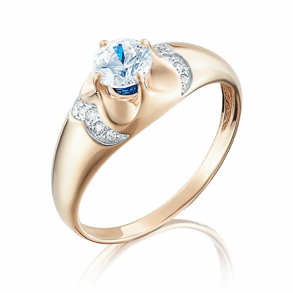 Кольцо помолвочное, красное золото, 585 проба, фианит