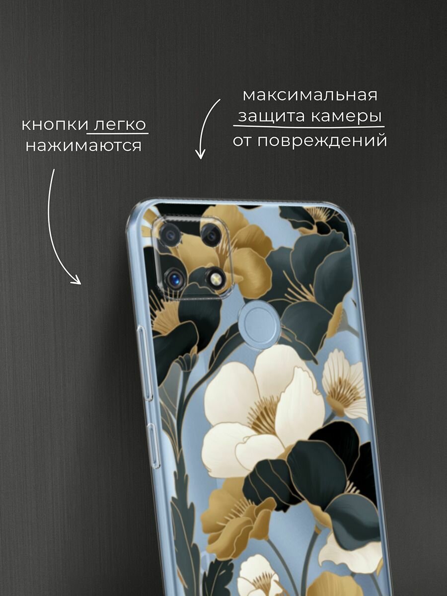 Чехол на Realme C25/C25s / Реалми С25/C25s с принтом Золотые цветы — фото 1