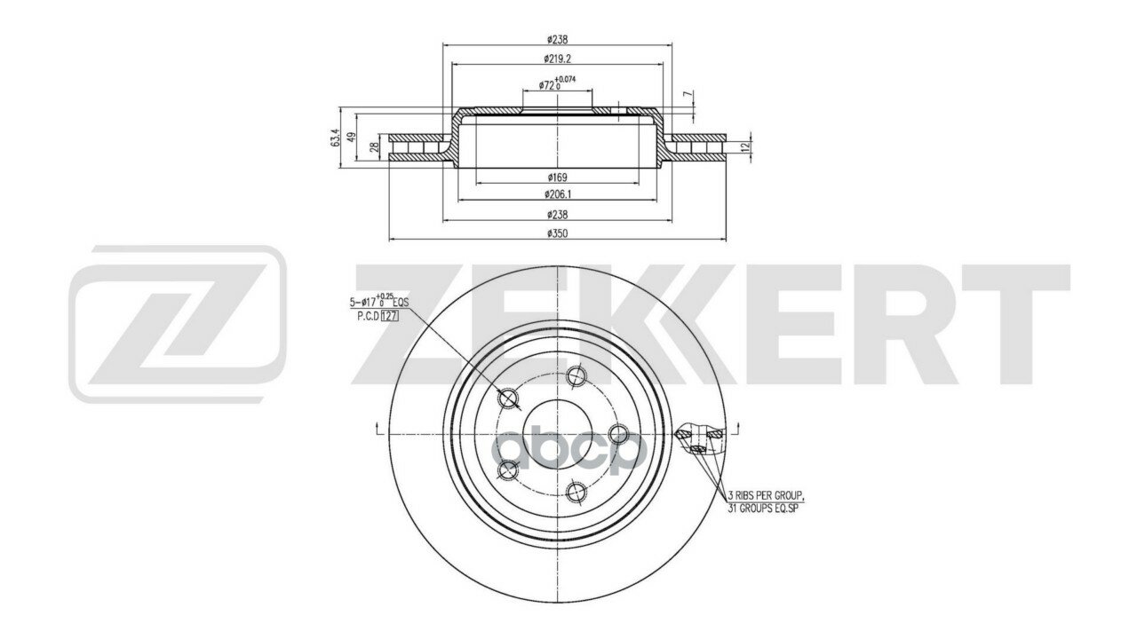 Диск тормозной задний Jeep Grand Cherokee IV 10- Zekkert арт. bs-6830