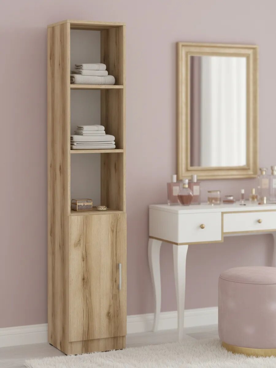 Деревянный шкаф пенал FRESTER с полками в спальню распашной, от производителя