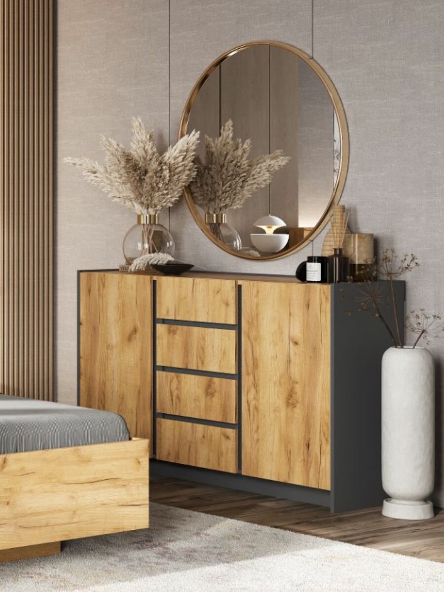 Комод Остин ЛДСП 1400х840х400, Дуб крафт/Графит, с выдвижными ящиками, МИФ