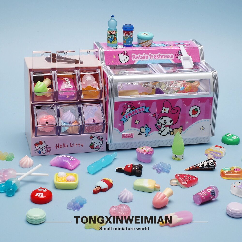 Детский мини-холодильник-морозильник, горизонтальный, миниатюрная модель, для ролевых игр с мороженым, настольный,