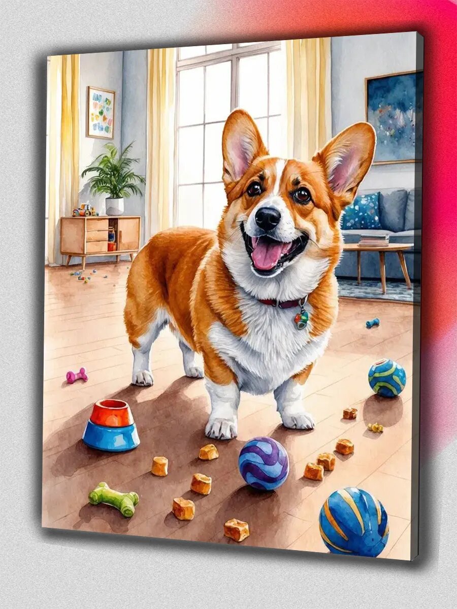 Картина по номерам на холсте Собака корги 40 на 50