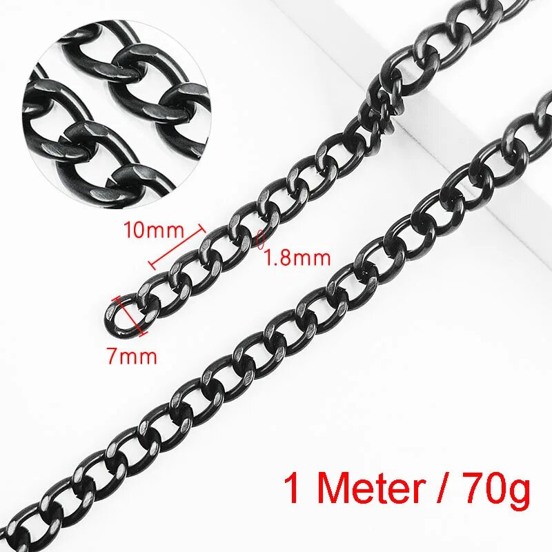 Металлическая черная витая цепочка V-REX 1 метр 1.8x7x10mm