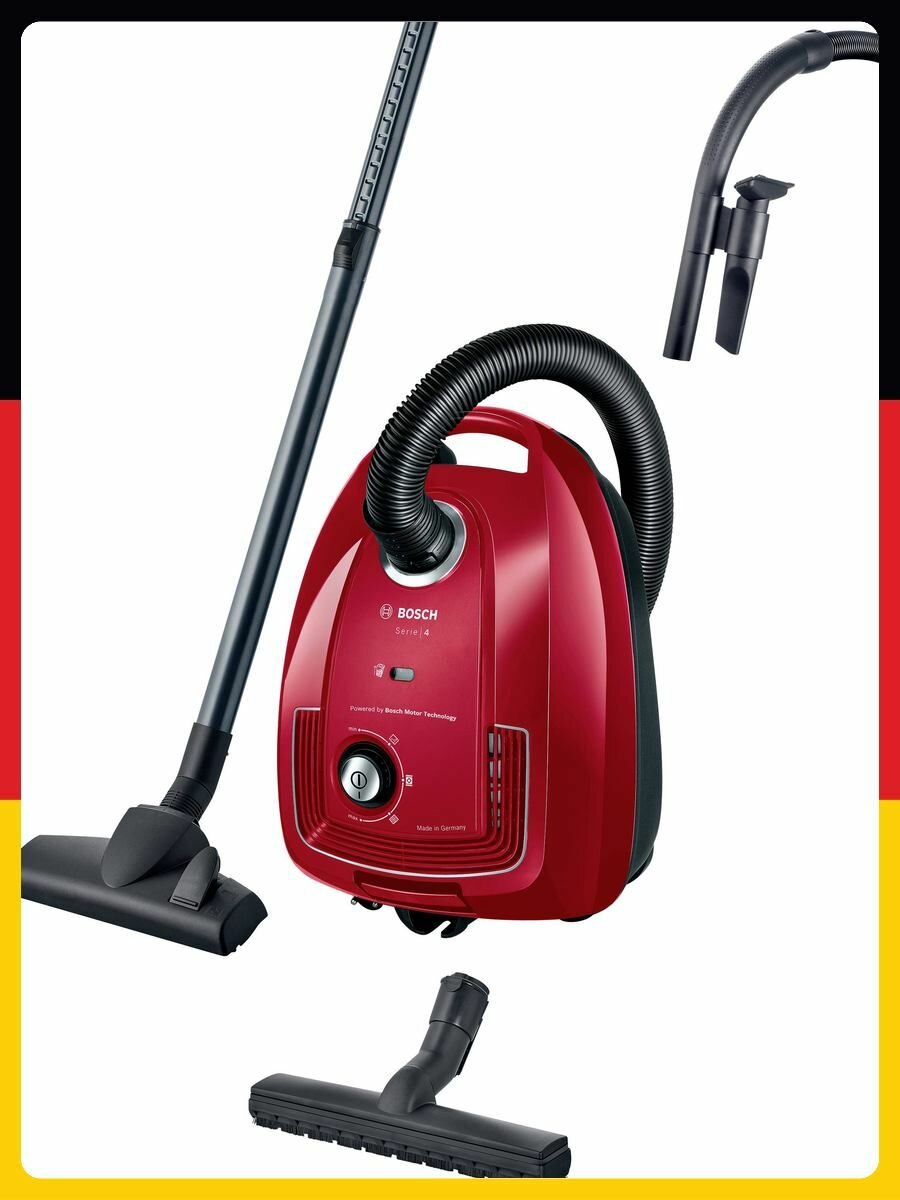 Пылесос Bosch с мешком для сбора пыли, серия 4, красный