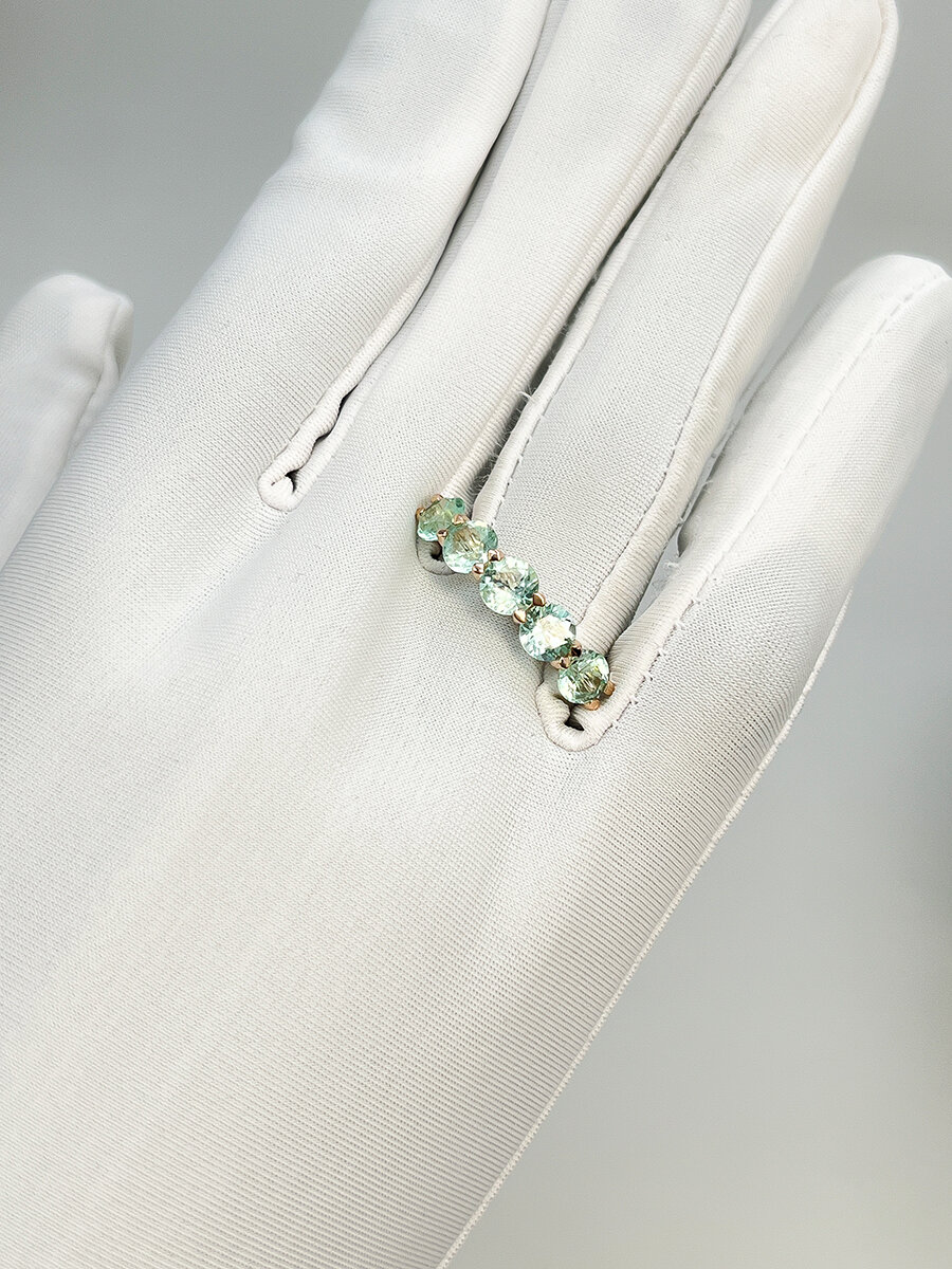 Кольцо дорожка, красное золото, 375 проба, аквамарин