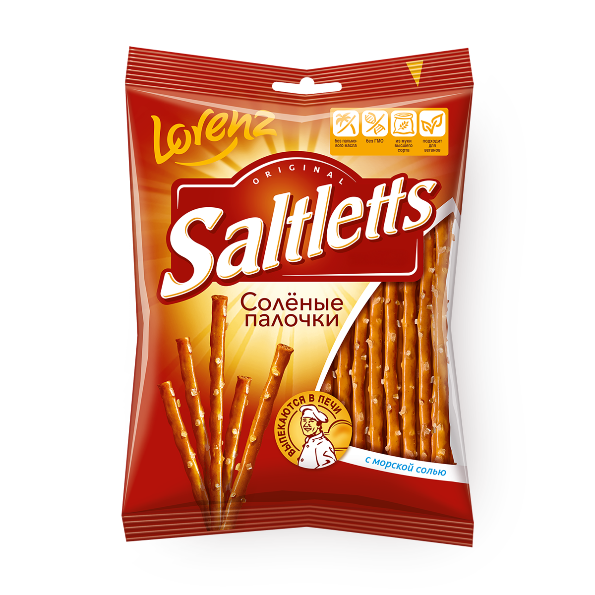 Палочки Saltletts Lorenz, соленые, мучные снеки, мягкая пачка, 75 г