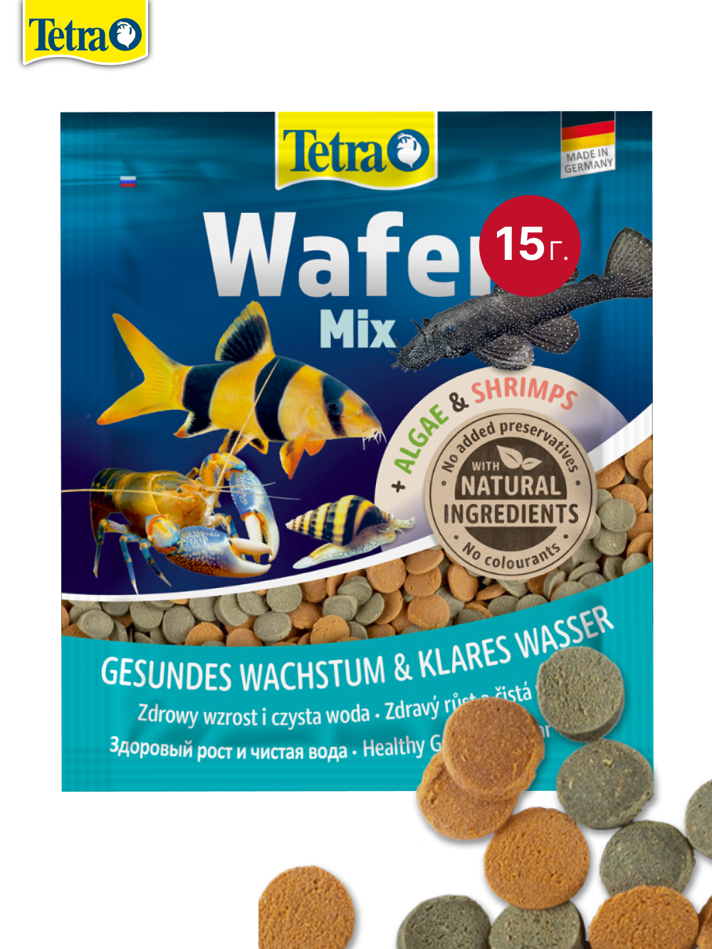 Корм для рыб TetraWafer Mix (пластинки) 15 г для травоядных, хищных и донных рыб.