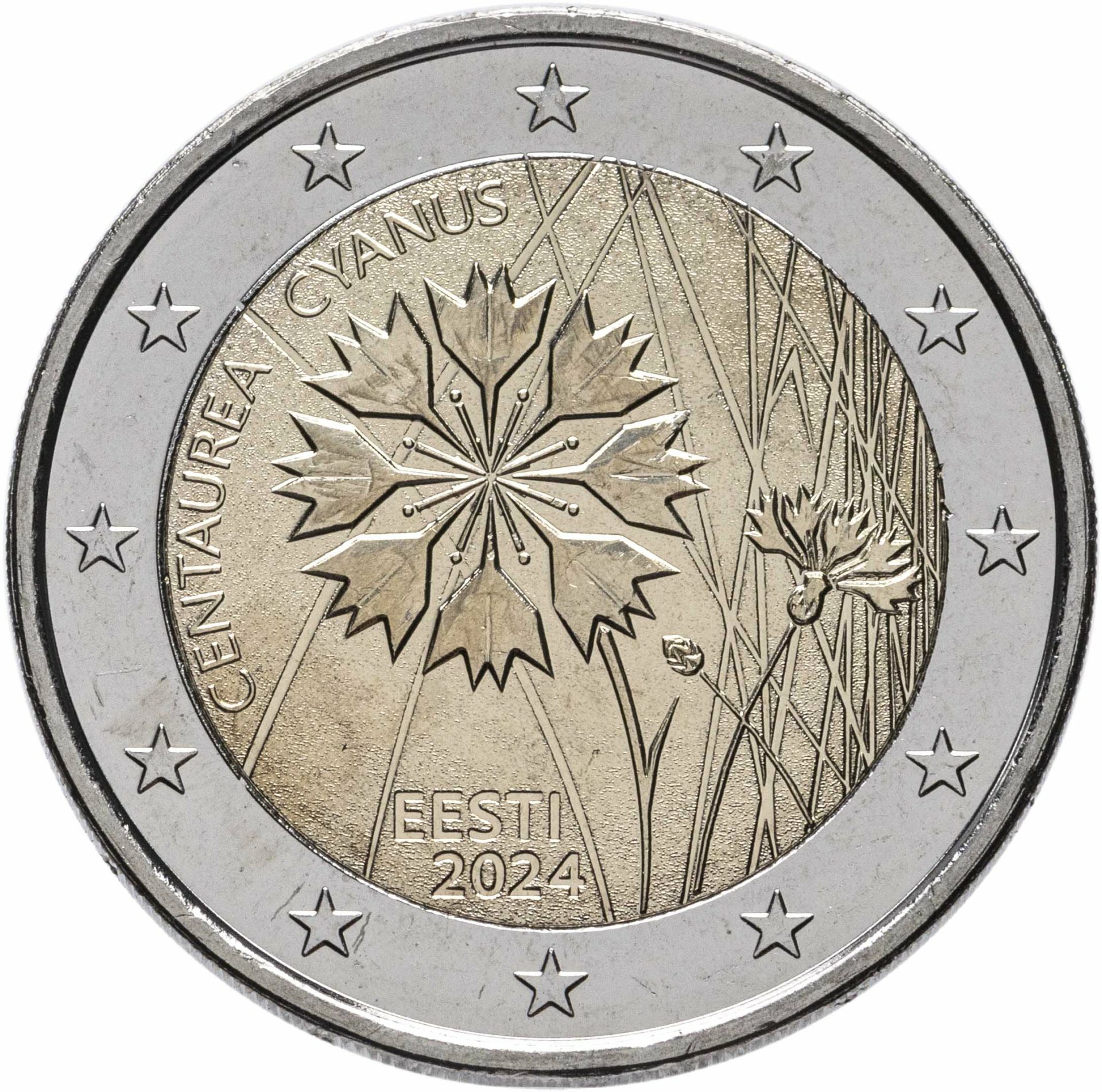 Эстония 2 евро 2024 Василёкнациональный цветок Эстонии, Биметалл, в сохранности UNC