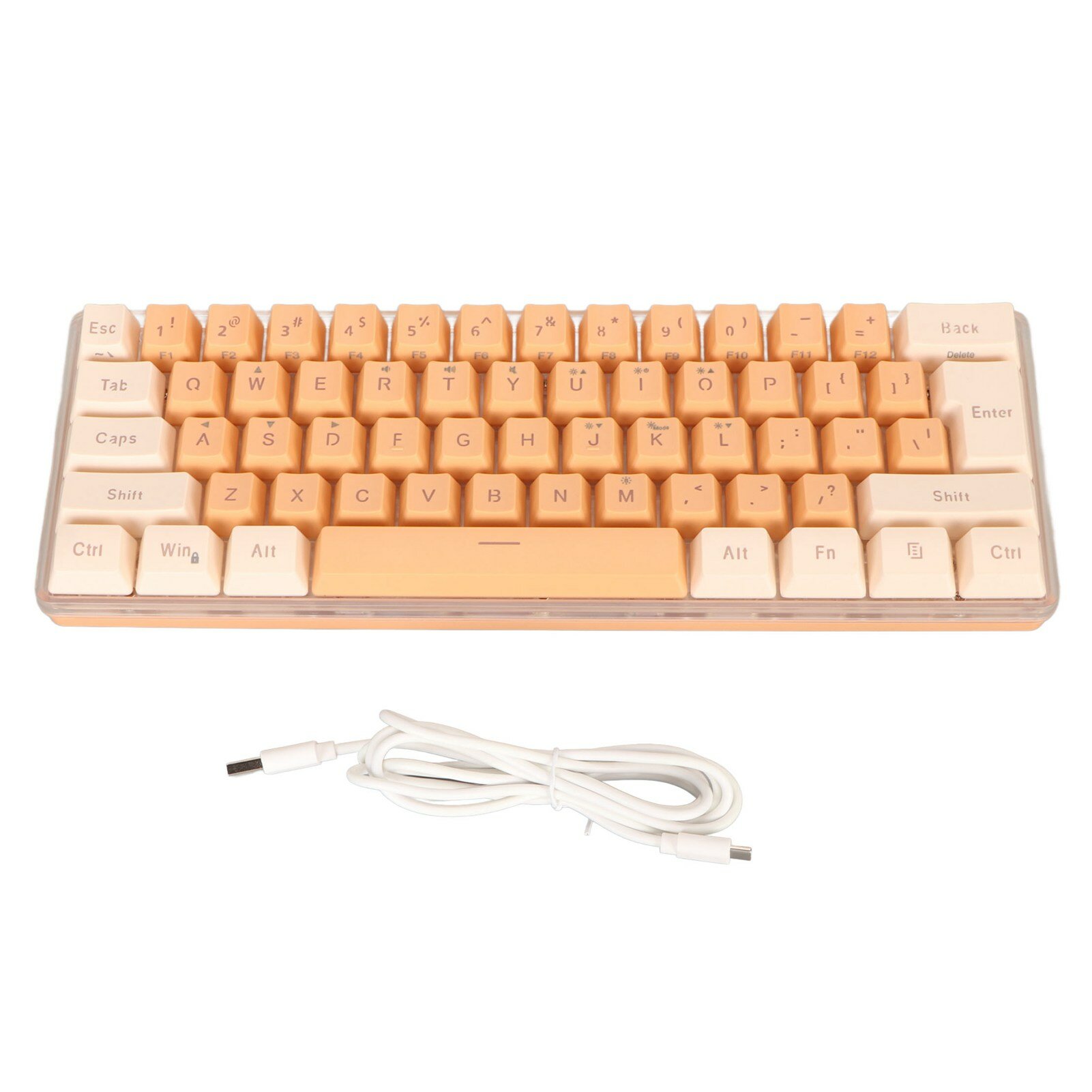 Проводная игровая клавиатура 60 процентов rgb мини имитация механики компактная 61 клавиша для геймеров и печати желто-оранжевая