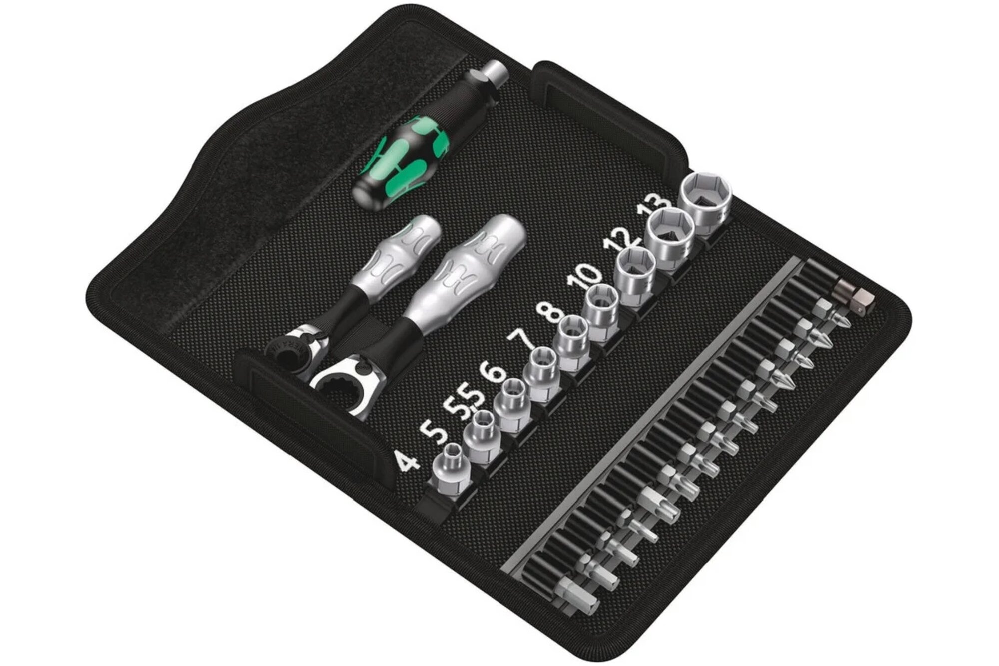 Набор бит и головок с 2 трещотками и отвёрткой-битодержателем, 27 пр. Kraftform Kompakt Zyklop Mini 2 WERA WE-135918