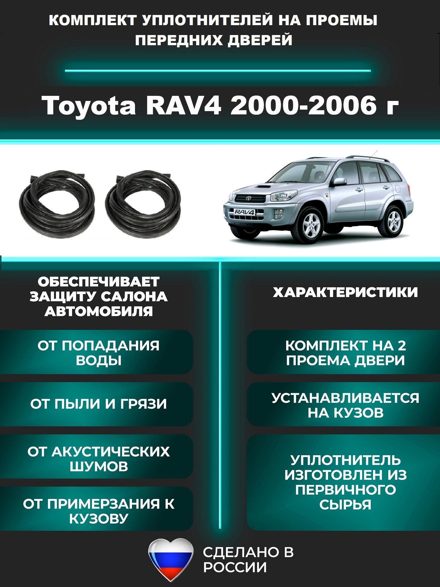 Комплект уплотнителей проема передних дверей, подходит на Toyota Rav4 2000-2006 г/ Тойота Рав4 2 шт