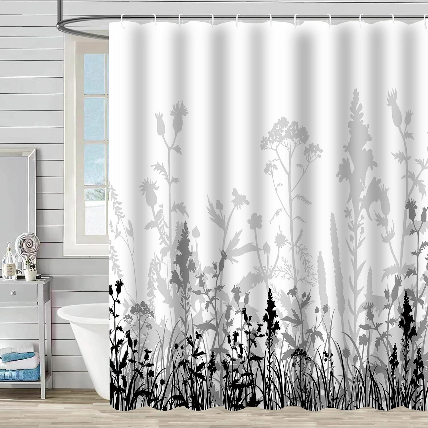 Штора для ванной Marble тканевая 180х180. Шторка, занавеска в ванную комнату с 12 крючков типа C