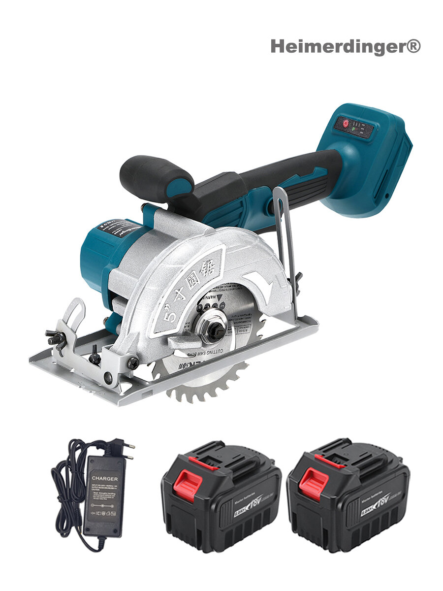 125-миллиметровая 5-дюймовая регулируемая аккумуляторная электрическая циркулярная пила Heimerdinger по дереву с двумя батареями 18 В 6,0 Ач.