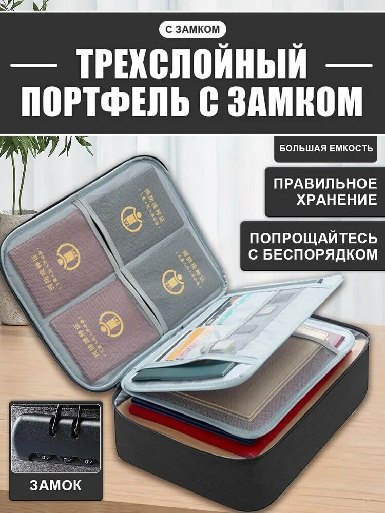 Органайзер для документов а4 на молнии с кодовым замком