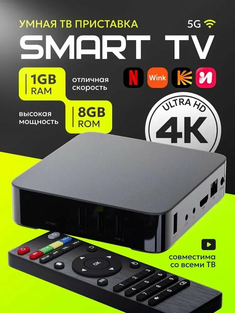 Смарт ТВ приставка для телевизора WI-Fi / Андроид тв приставка / Медиаплеер