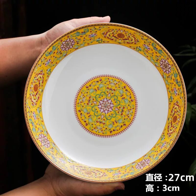 Желтая глубокая тарелка Fushou 10 дюймов, керамическая посуда для микроволновки, идеальна для основных блюд