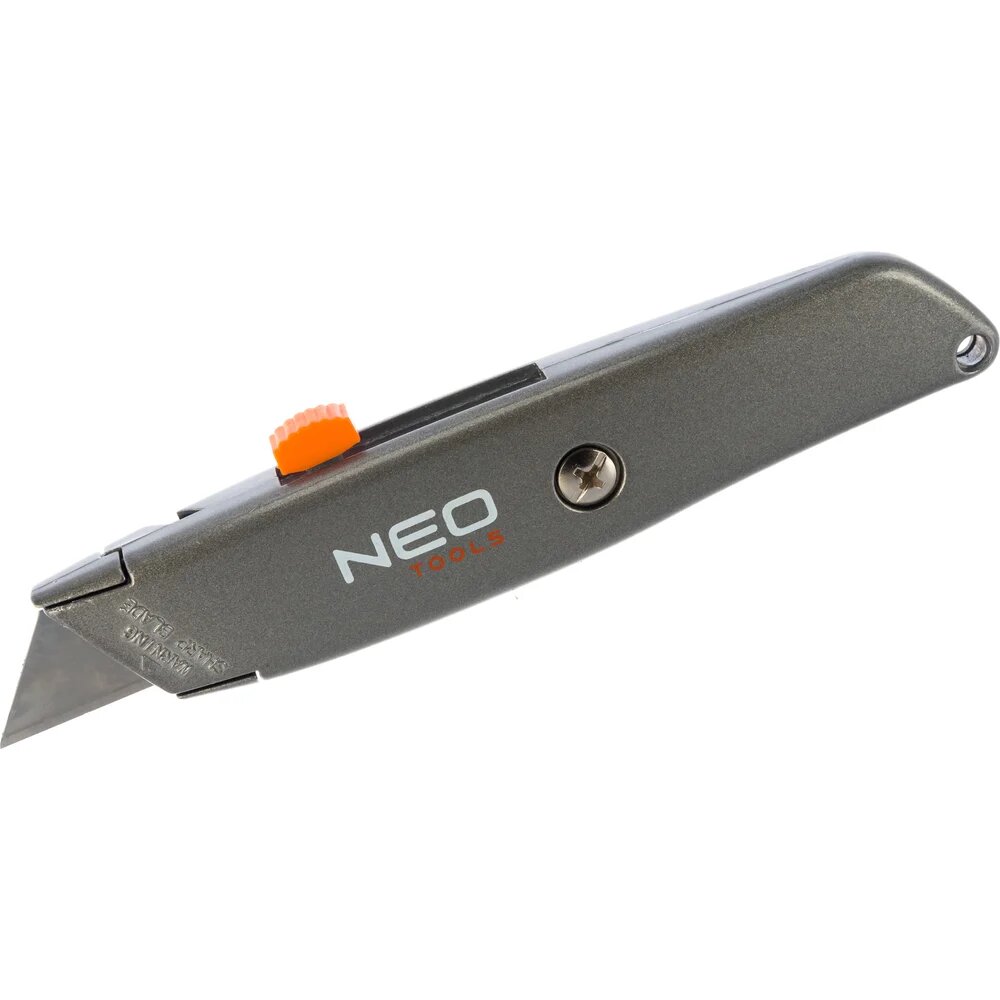 Нож с трапециевидным лезвием NEO Tools 18 мм металлический корпус, из двухкомпонентного материала — фото 1