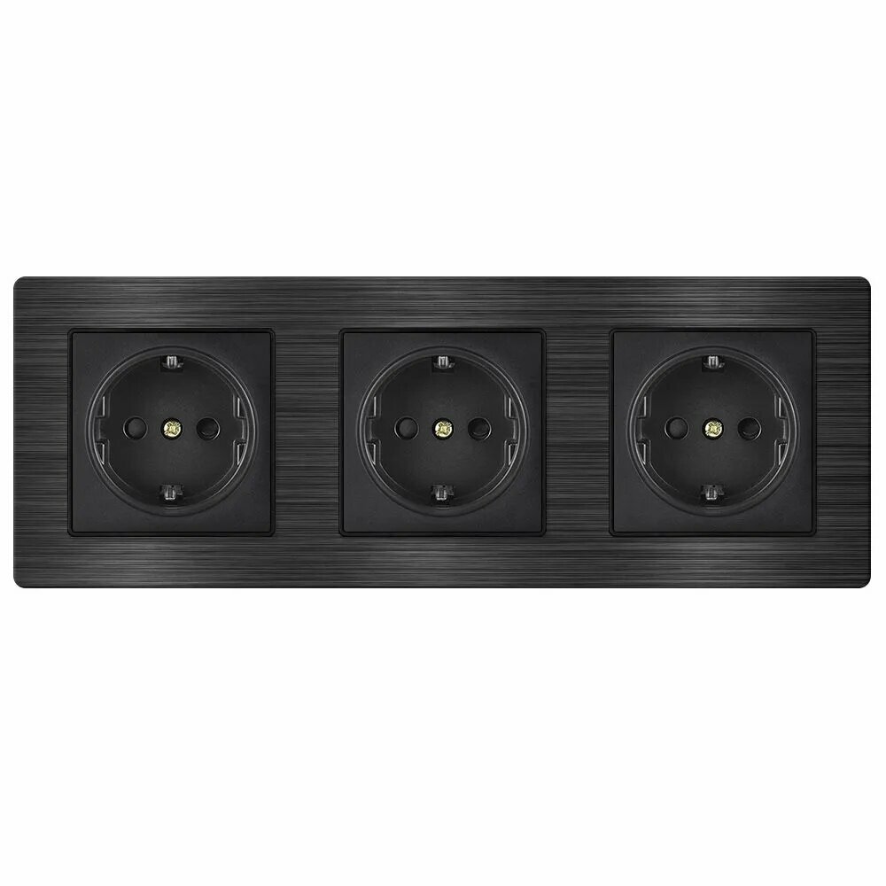 Розетка черная тройная встраиваемая,3 поста рама из алюминиевого сплава 224mm*82mm