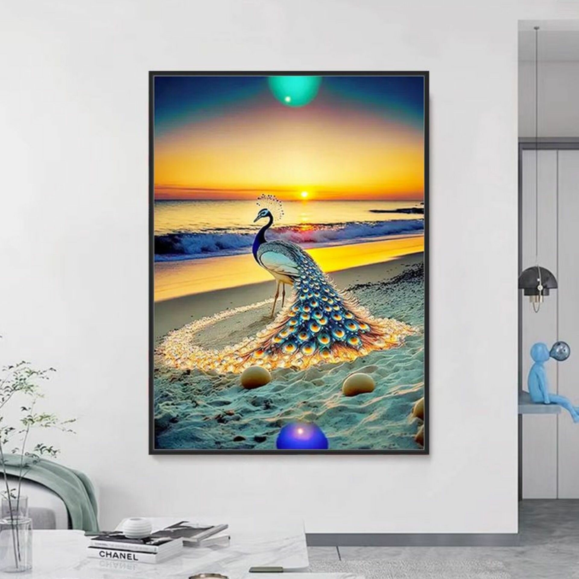 Алмазная мозаика Павлин на пляже 40х55 см