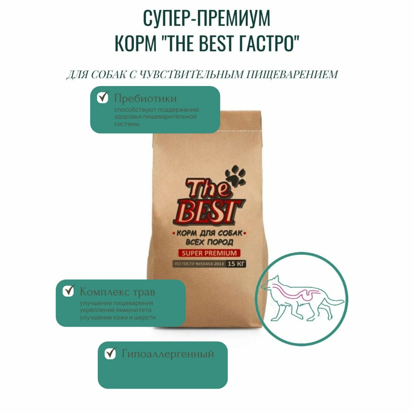 Корм для собак "THE BEST Гастро" для собак с чувствительным пищеварением