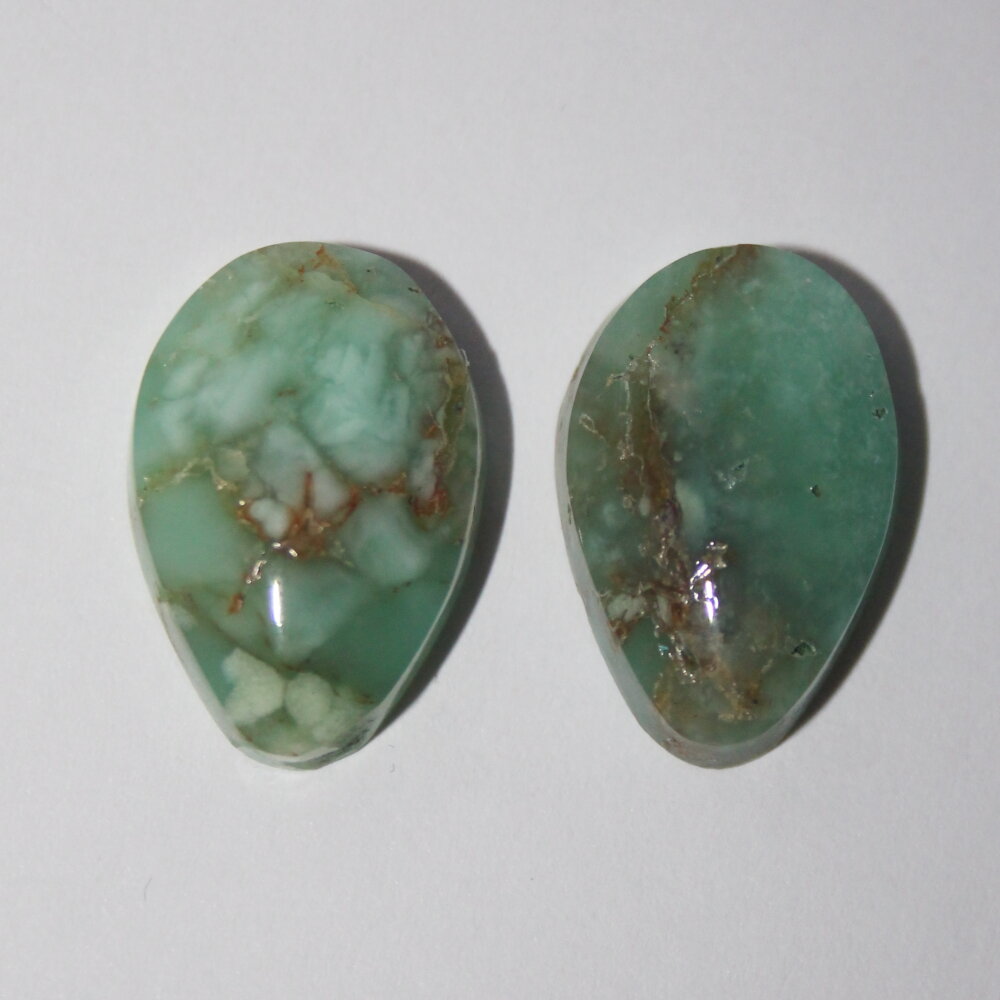 Хризопраз пара кабошонов, ювелирная вставка, 21х14х3 мм, Казахстан, "True Stones"