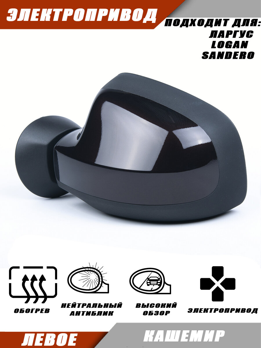 Зеркало на Логан левое электропривод, обогрев, цвет Кашемир 283. 963023520R 963017247R Solina