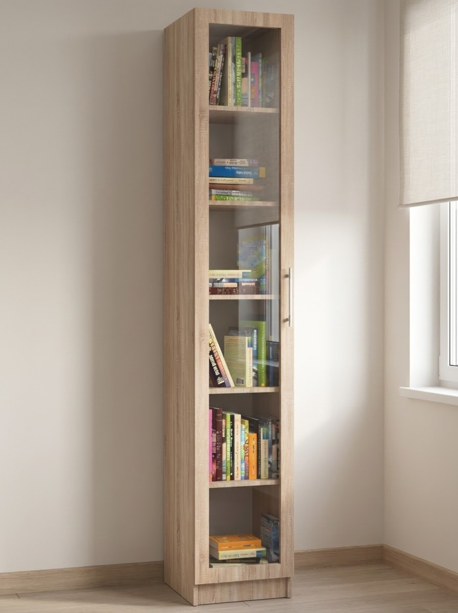 Шкаф-пенал книжный Вита 1-1 с 6 полками, ШхГхВ: 34х38х210 см, дуб сонома