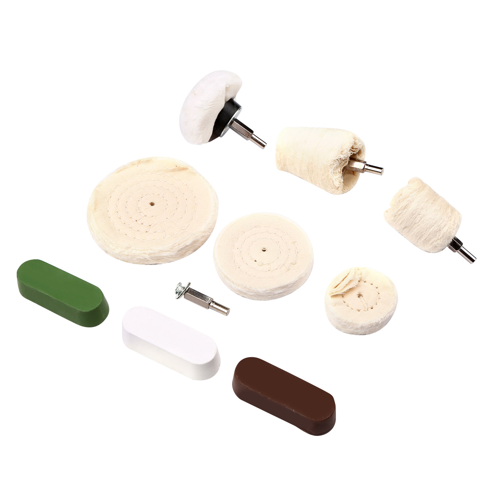 10pcs Набор инструментов для полировки с валом 6.35, включающий 3pcs пасты для полировки, буровые диски и полировальные патчи для нержавеющей стали, алюминия, меди, стекла