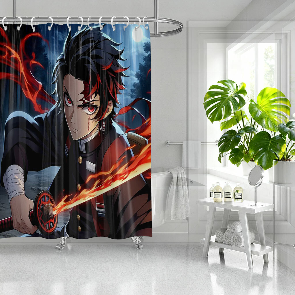 Анимационный принт можно использовать для настройки тканевых занавесок ванной комнаты, высота 180 см, ширина 180 см; Высота 200 см, ширина 200 см, 12 шт, крепкий крюк