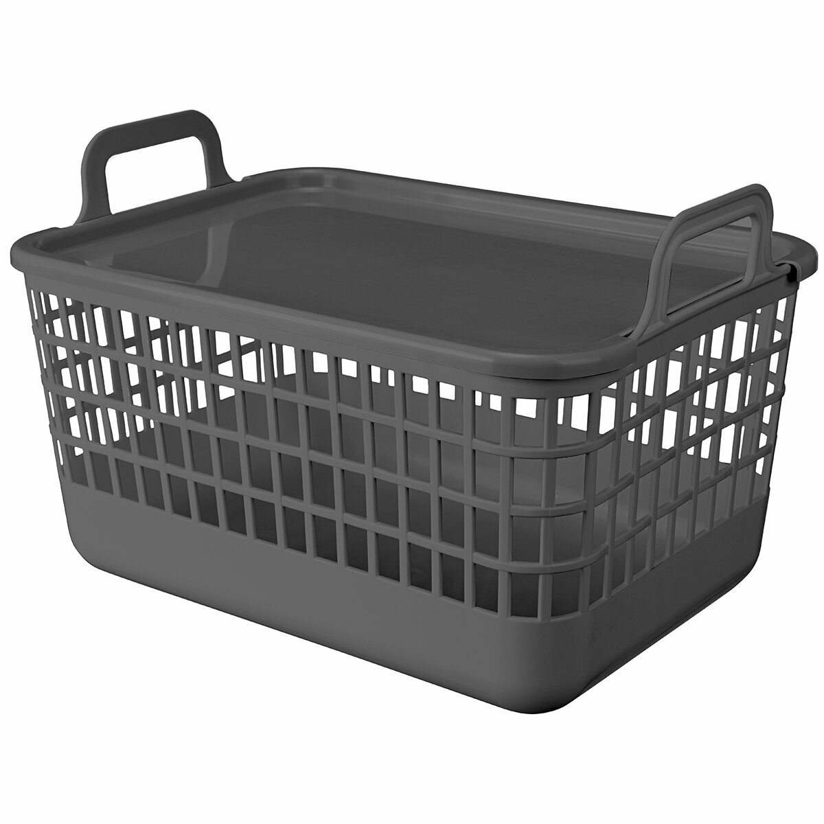 Корзина с крышкой и ручками Бытпласт Kobo, 32 x 22,4 x 21 см, серая