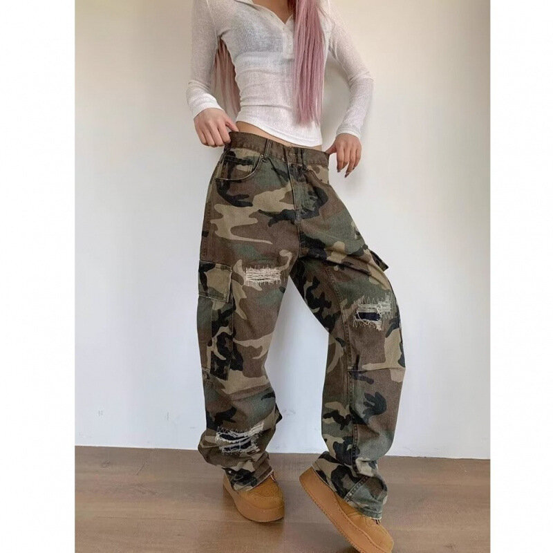 JYL Женские Джинсы Кроп Камуфляж Высокая Талия Деним, Размер_S