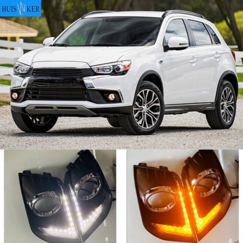 Светодиодные дневные ходовые огни для Mitsubishi Outlander Sport ASX RVR 2016 2017 2018 2019, крышка противотуманной фары DRL с желтым сигналом White