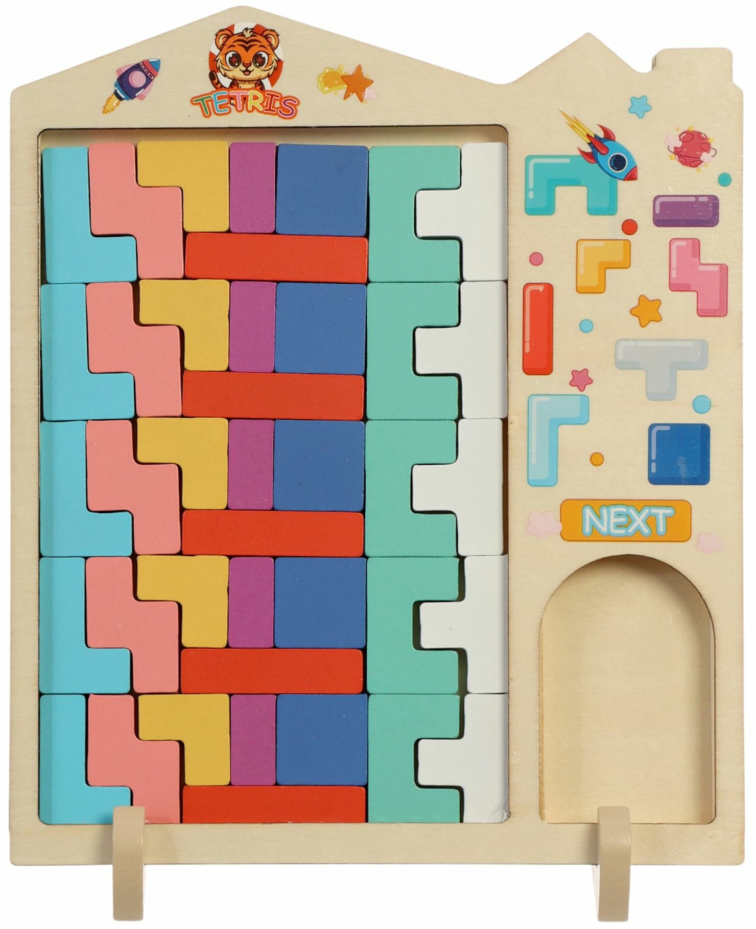 Детская развивающая игра тетрис, деревянная рамка-вкладыш, головоломка для детей, развиваем логику и мелкую моторику, учим формы и цвета