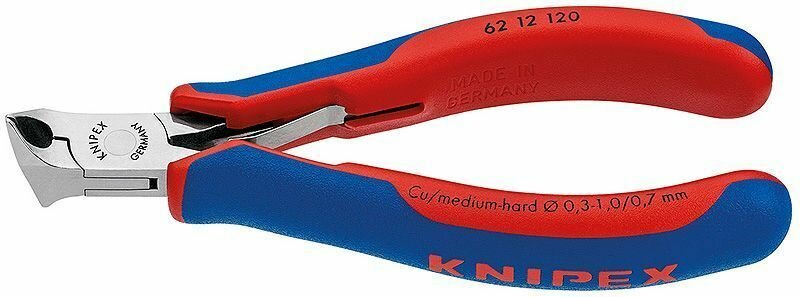 Кусачки торцевые Knipex для электроники, без фаски, губки 15°, 120 мм, 2-комп ручки