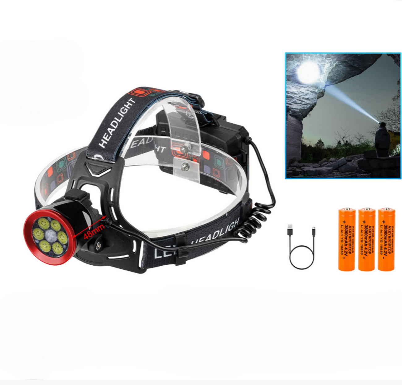 Фонарь налобный высокой яркости Огонь MT-8045 (черный)