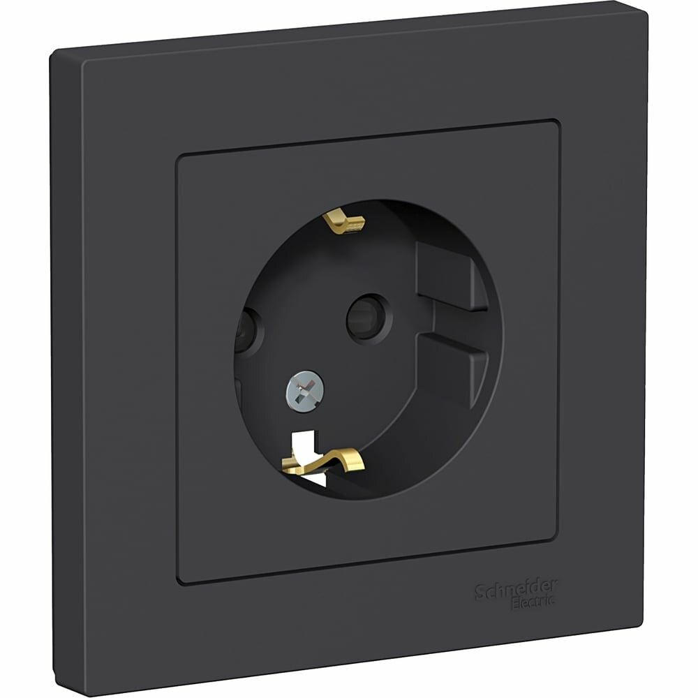 Розетка Systeme Electric AtlasDesign Карбон с/з со шторками, 16А, в сборе SE ATN001044