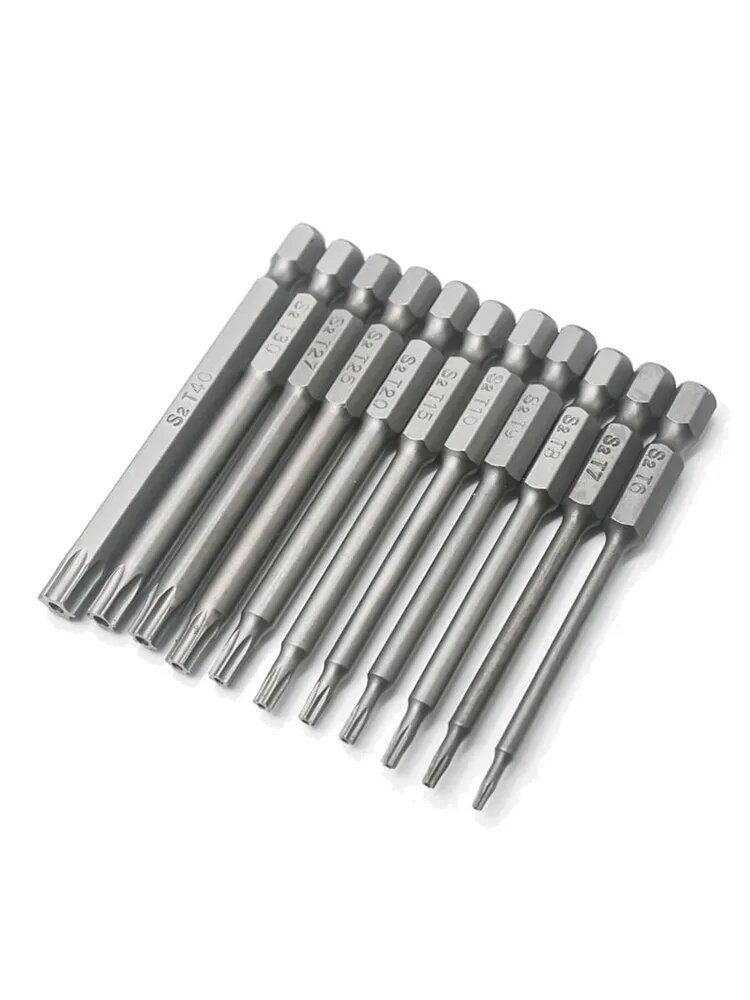 Бита Torx 75 мм T6-T40, 11 шт, шестигранная, хром-ванадиевая сталь — фото 1