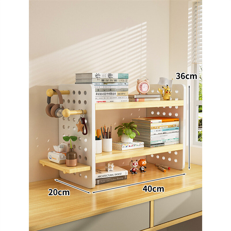 Настольный стеллаж для хранения вещей, книжная полка для хранения досок с отверстиями，40*20*36 cm