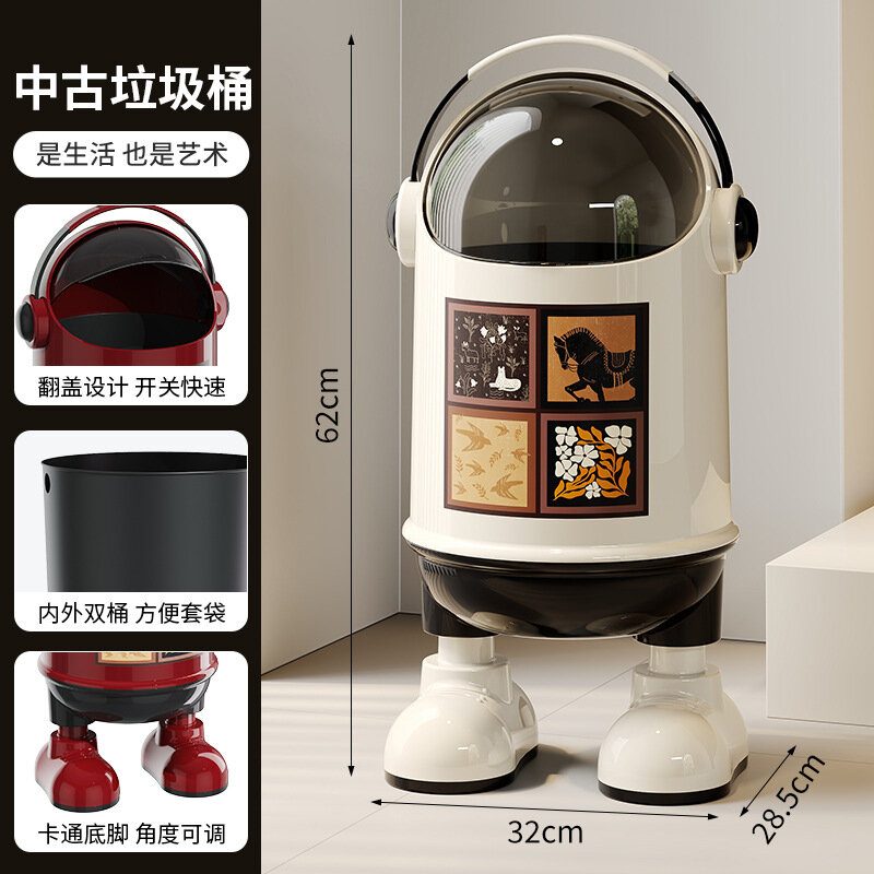 2026 Новейшая мусорная корзина в ретро стиле с откидной крышкой, настольный контейнер для хранения, домашний декор, стоячая модель, урна для уборки, детская легкая роскошная гигиеническая урна