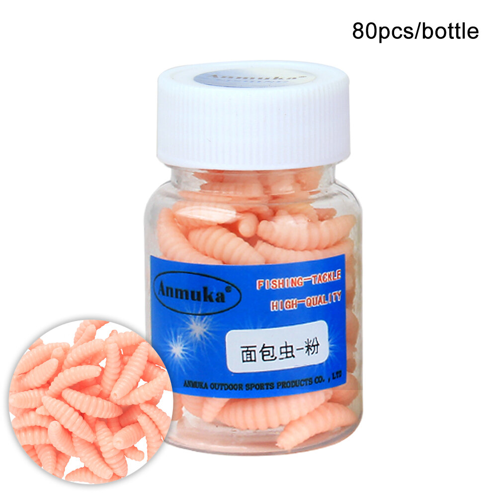 80шт Приманки для рыбалки из мягкой пластики Искусственный червь Граб Maggot Размер 2см Цвета Зеленый/Светящийся/Смешанный/Розовый/Красный/Белый/Желтый